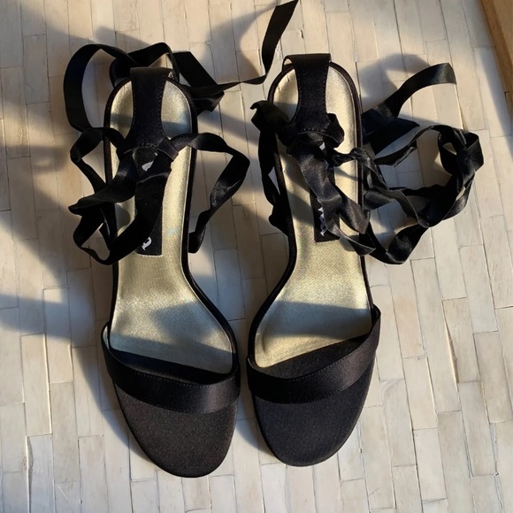 Nina | Shoes | Nina Black Satin Crisscross Tie Dress Sandals | Poshmark
